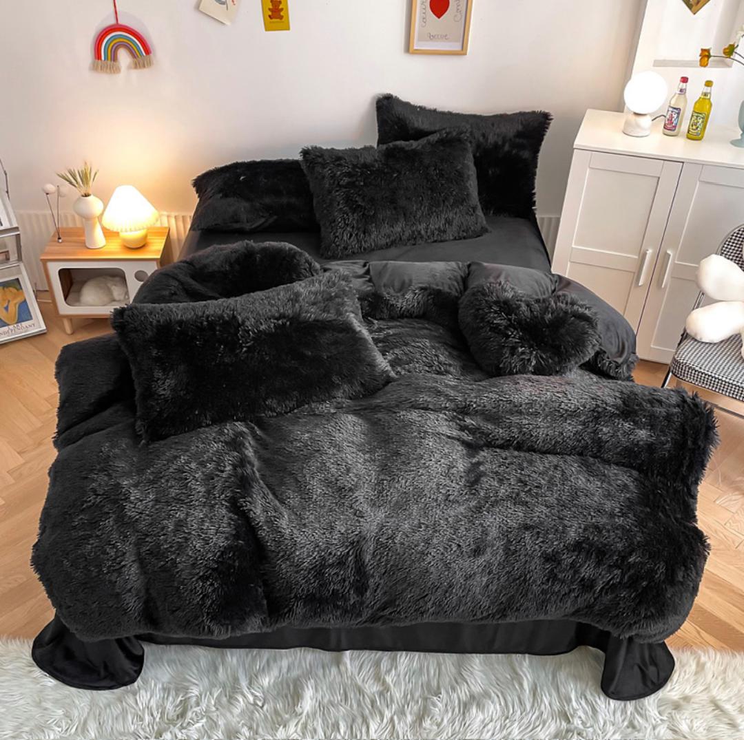 Luxury Black Shaggy Flanell Bhote Warm MINK Velvet Quilt Cover | DOONA ...