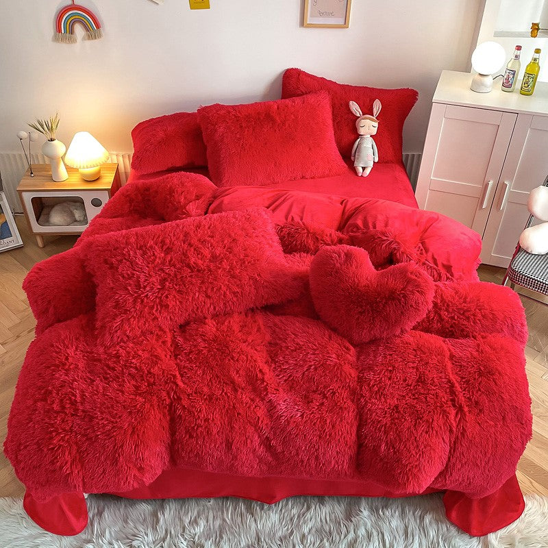 Red Luxury Shaggy Flanell Bhote Warm MINK Velvet Quilt Cover | DOONA ...